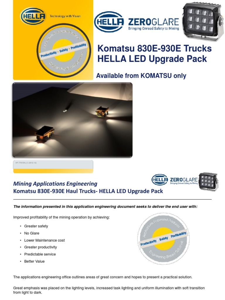 Komatsu 830E-930E HELLA ZeroGLARE Upgrade - Komatsu Specific Products | PDF | Headlamp | Lighting