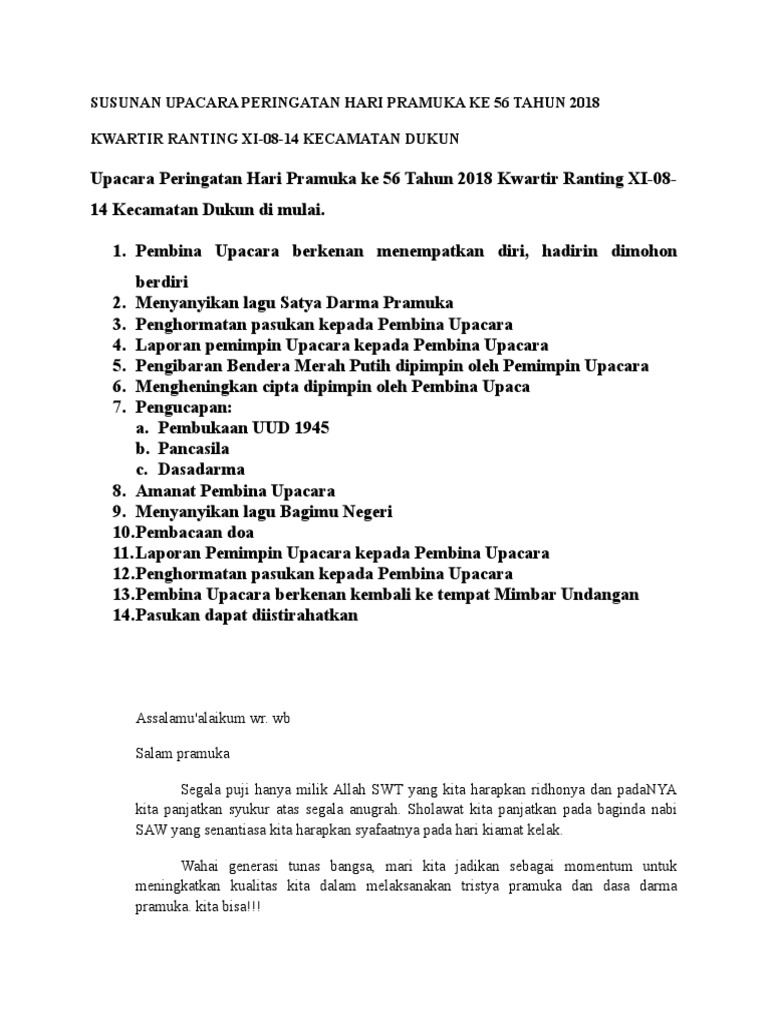 Susunan Upacara Hari Pramuka 2018 | PDF