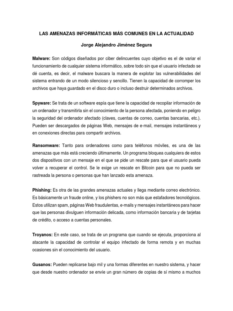 Las Amenazas Informáticas Más Comunes en La Actualidad | PDF | Malware ...