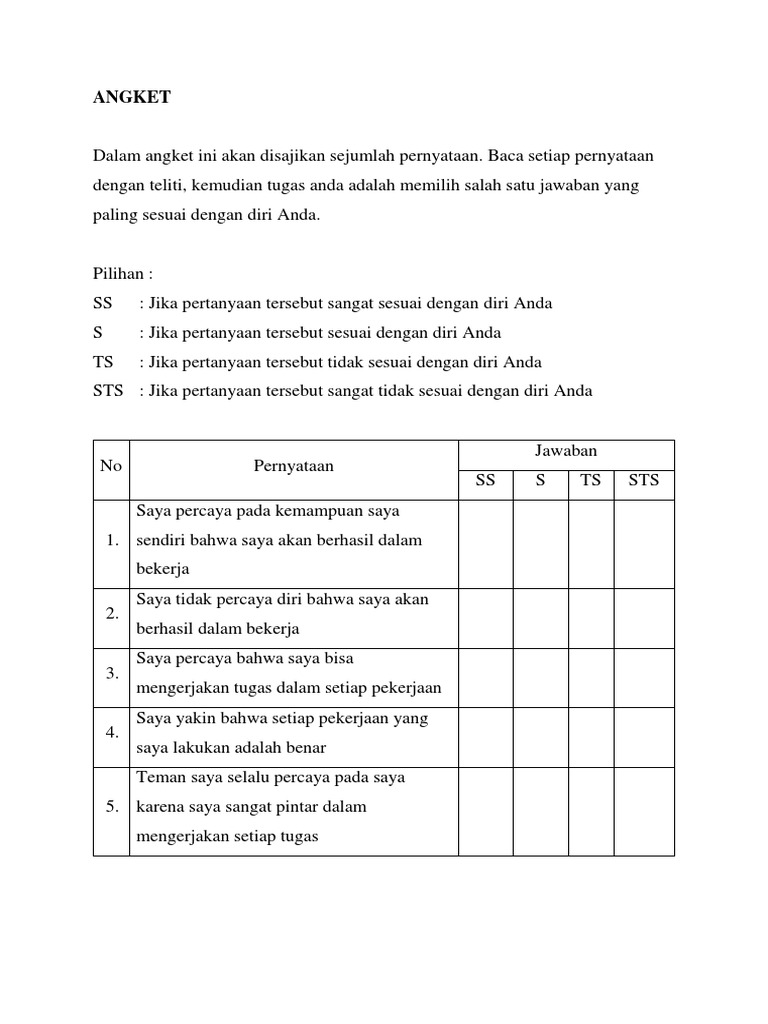 ANGKET | PDF | Seni & Disiplin Bahasa | Pengembangan Diri