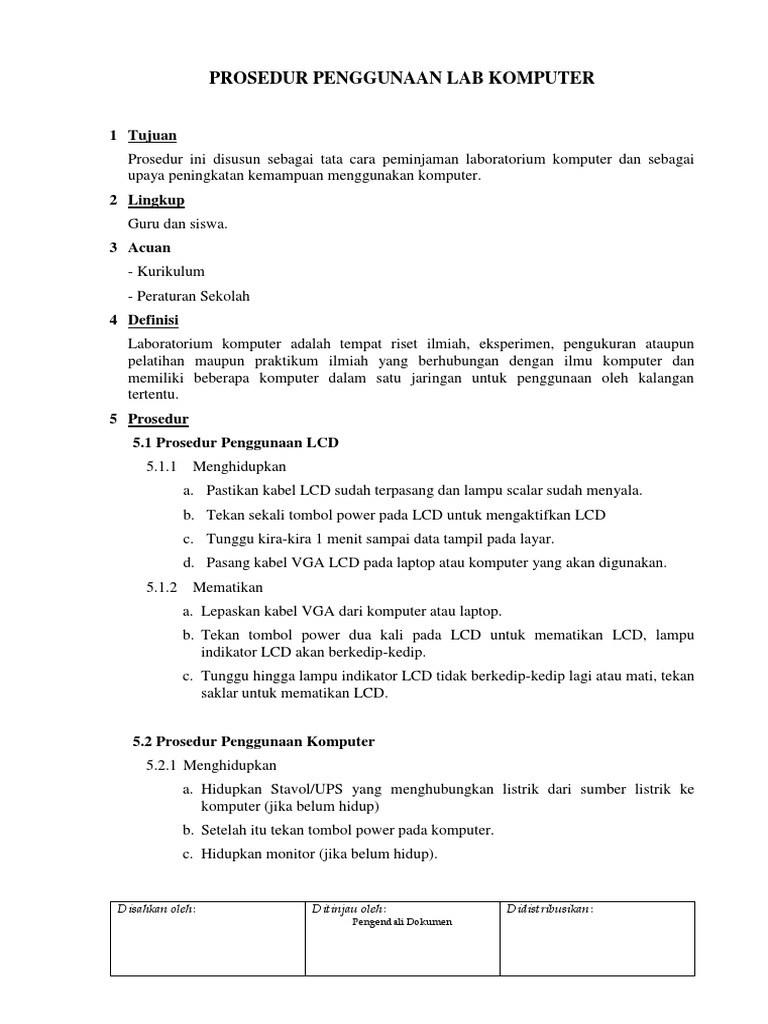 SOP Penggunaan Laboratorium Komputer | PDF