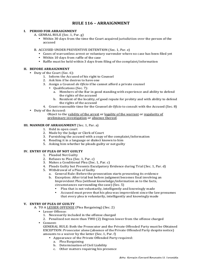 Rule 116 Outline | PDF | Plea | Arraignment