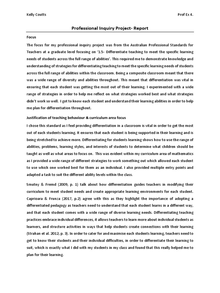 Professional Inquiry Project - Report | PDF | Teachers | Learning Styles