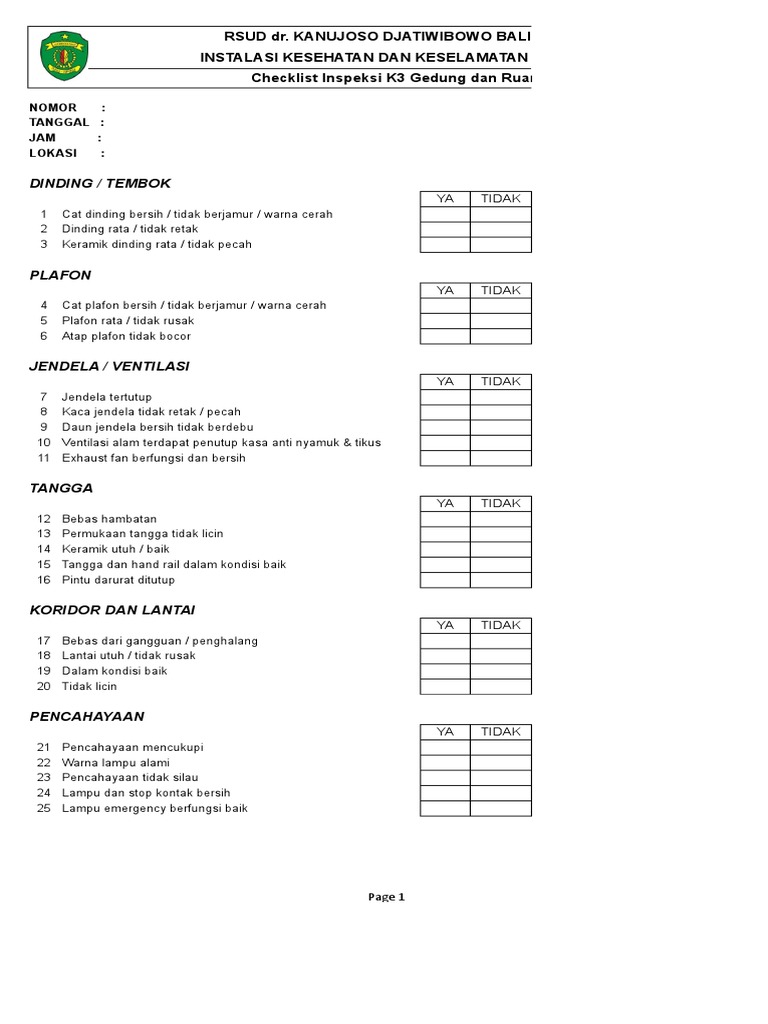 Checklist Inspeksi Gedung | PDF