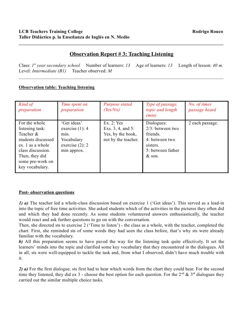 B1 Listening Lesson Observation | PDF | Vocabulary | Understanding