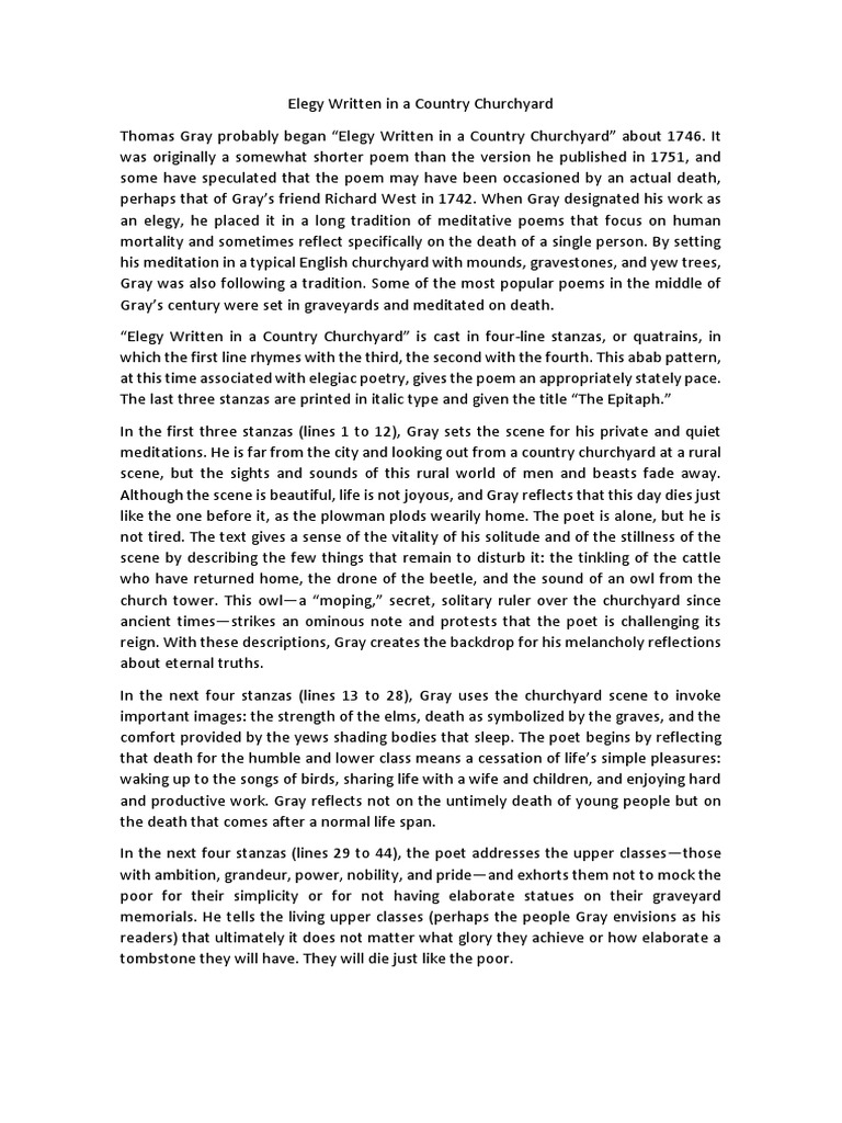 Elegy Written in A Country Churchyard | PDF | Poetry