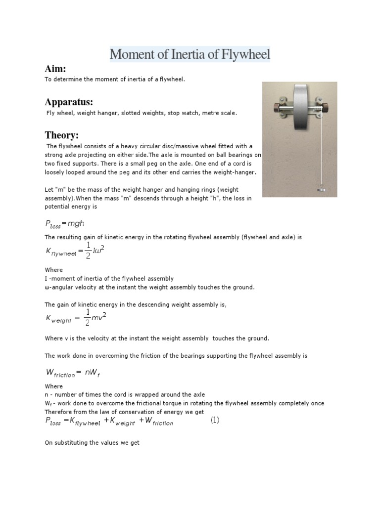 Moment of Inertia of Flywheel | PDF | Torque | Kinetic Energy