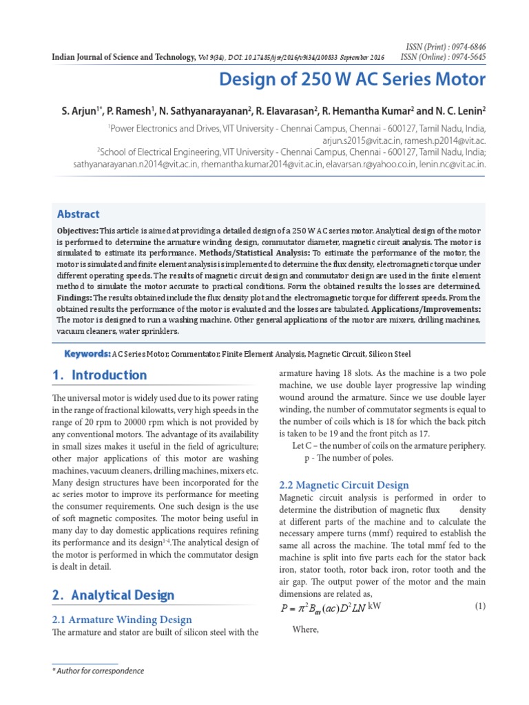 Design of 250 W AC Series Motor | PDF | Electrical Equipment | Electric ...