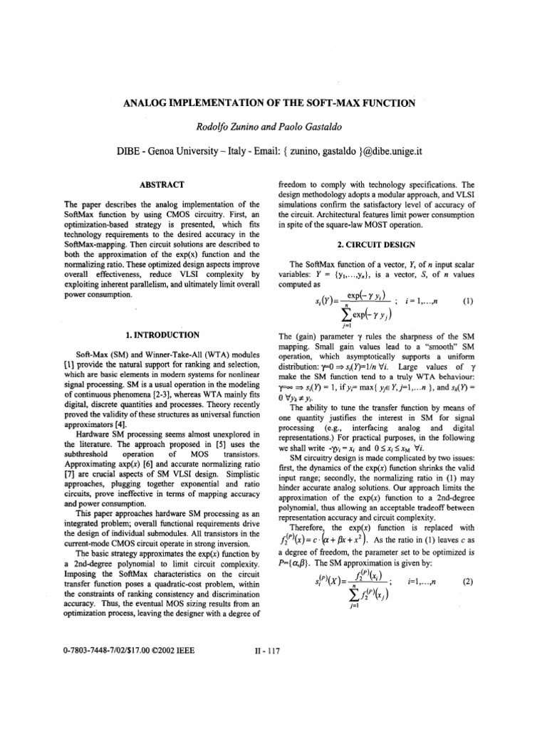 Analog Implementation of The Soft-Max Function | PDF | Mosfet | Electronic Circuits