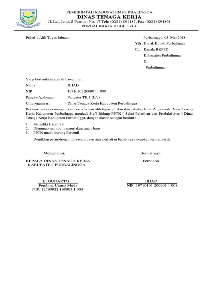 Surat Alih Tugas Kop | PDF