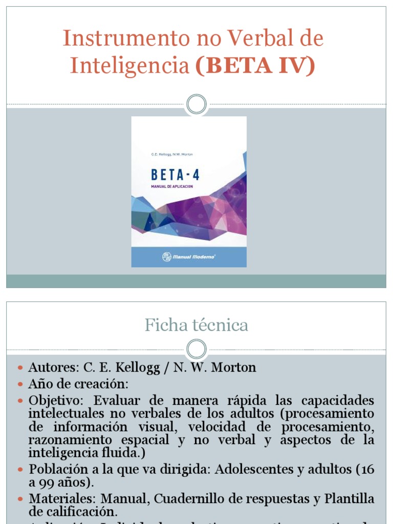 Instrumento no Verbal de Inteligencia (BETA IV): Una descripción de las ...