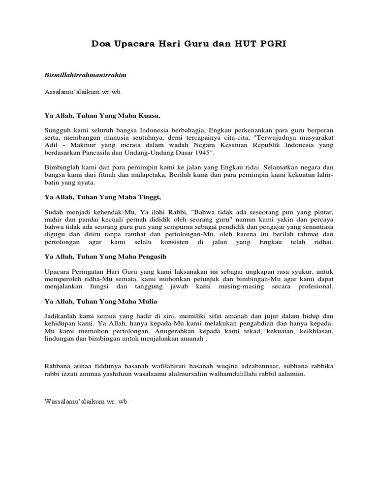Doa Upacara Hari Guru Dan HUT PGRI | PDF