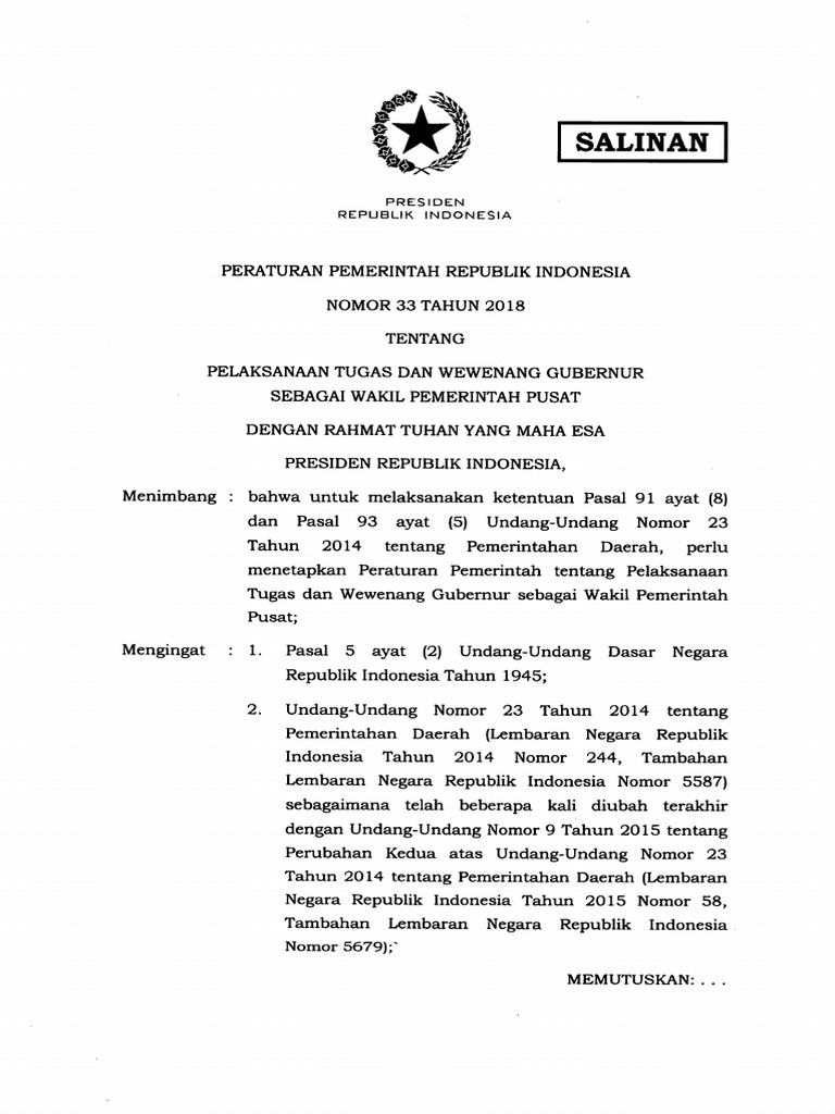 Pp Nomor 33 Tahun 2018 Pdf