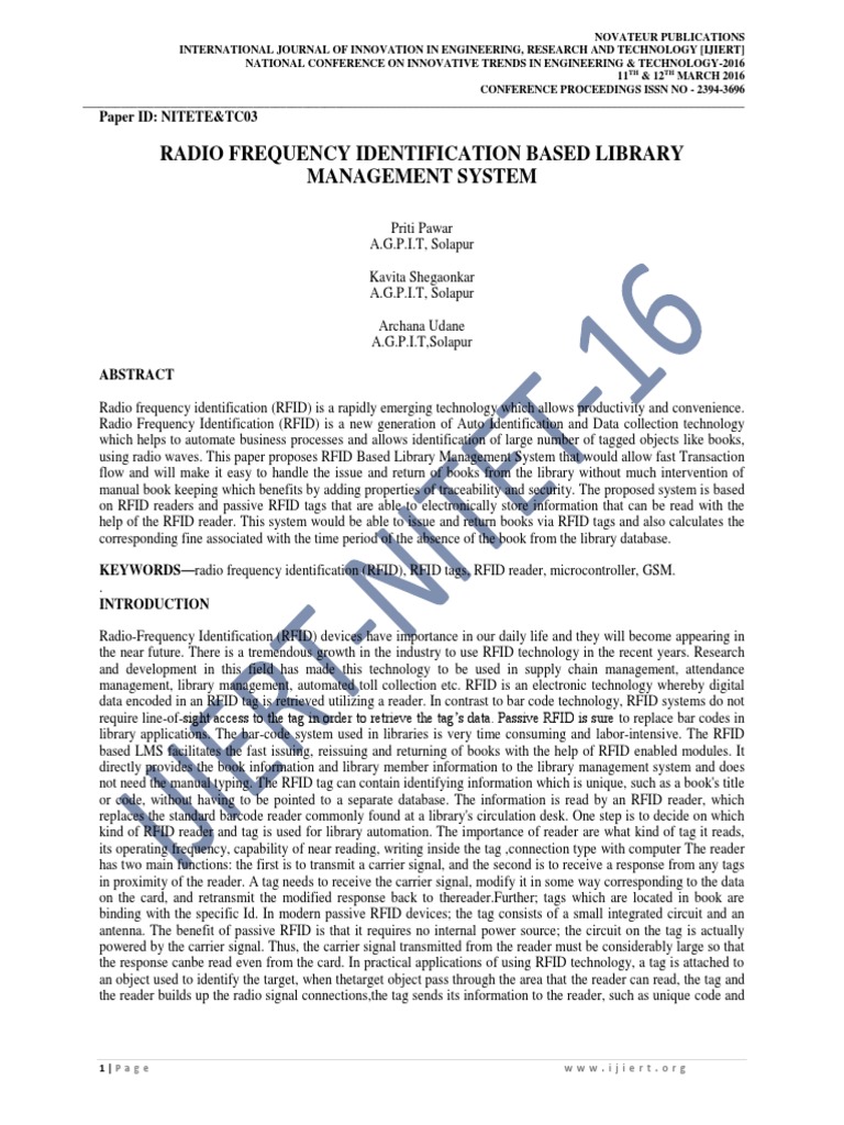 Radio Frequency Identification Based Library Management System | PDF ...