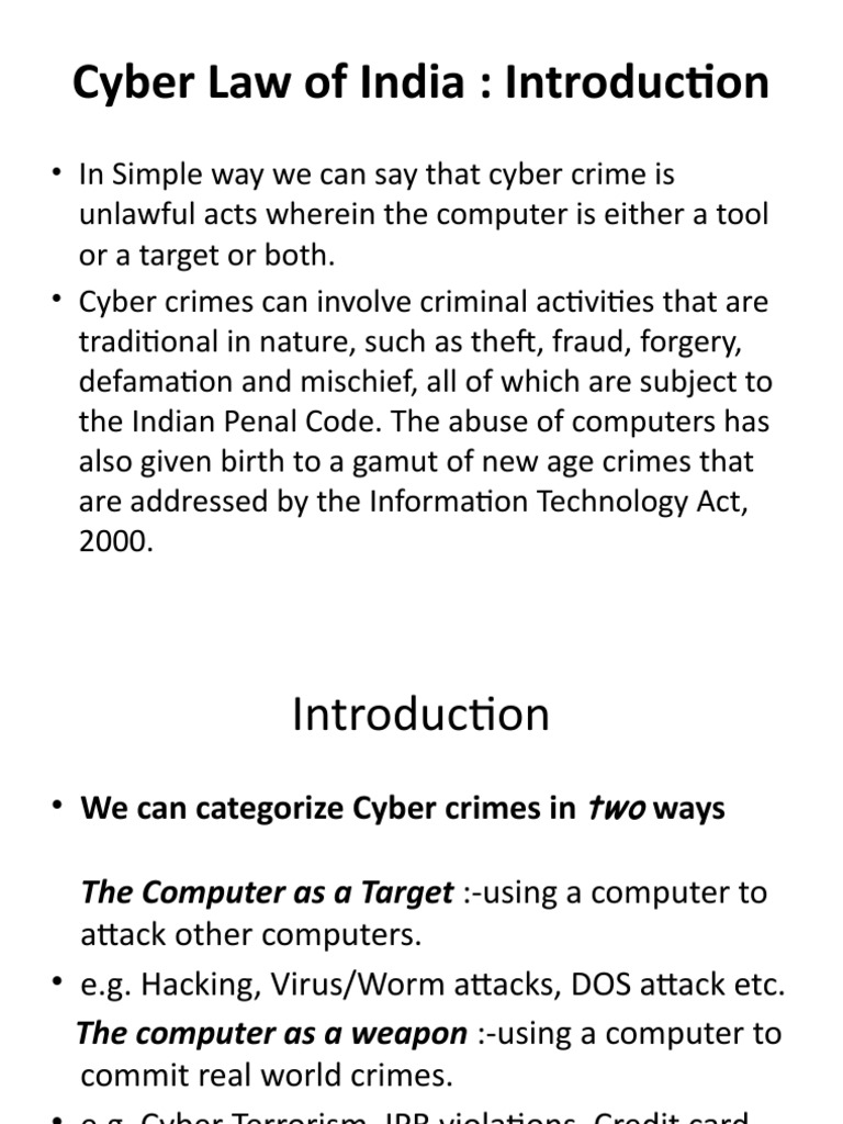Cyber Law of India: Introduction | PDF | Email | Security Hacker