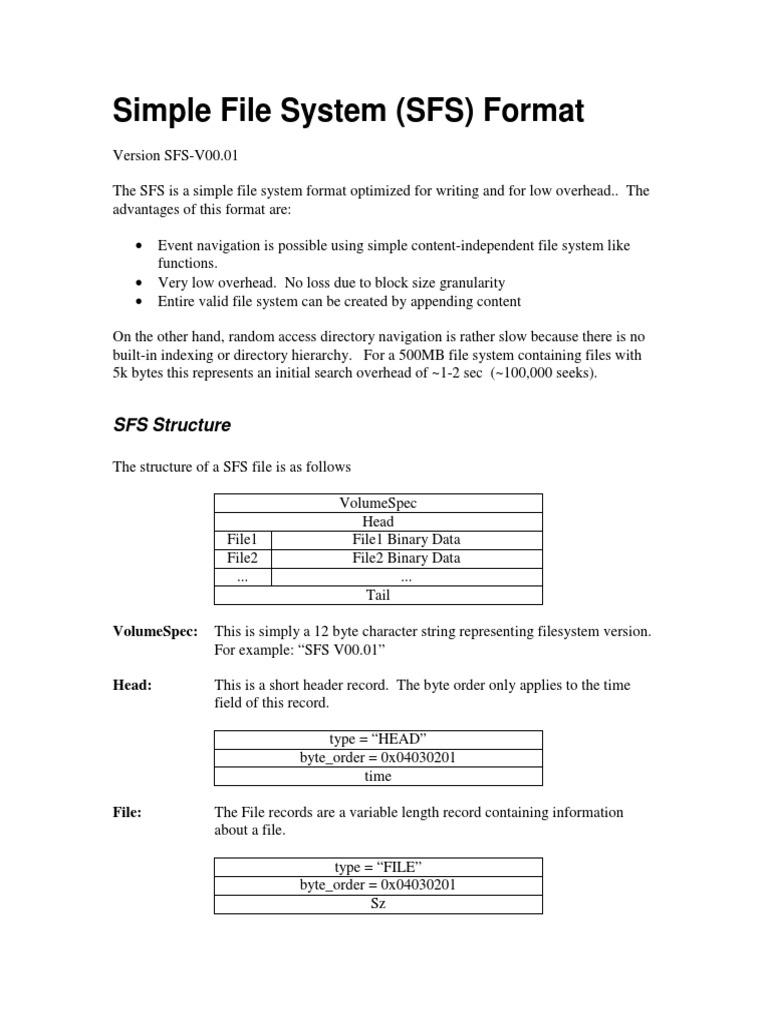 Simple File System (SFS) Format | PDF | File System | Information Retrieval