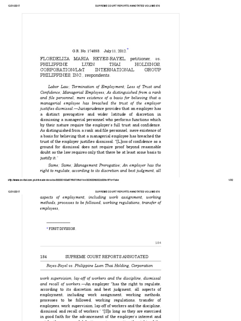 b8 REYES-RAYEL Vs PHIL LUEN THAI HOLDING CORP (2012) PDF | PDF | Certiorari | Employment