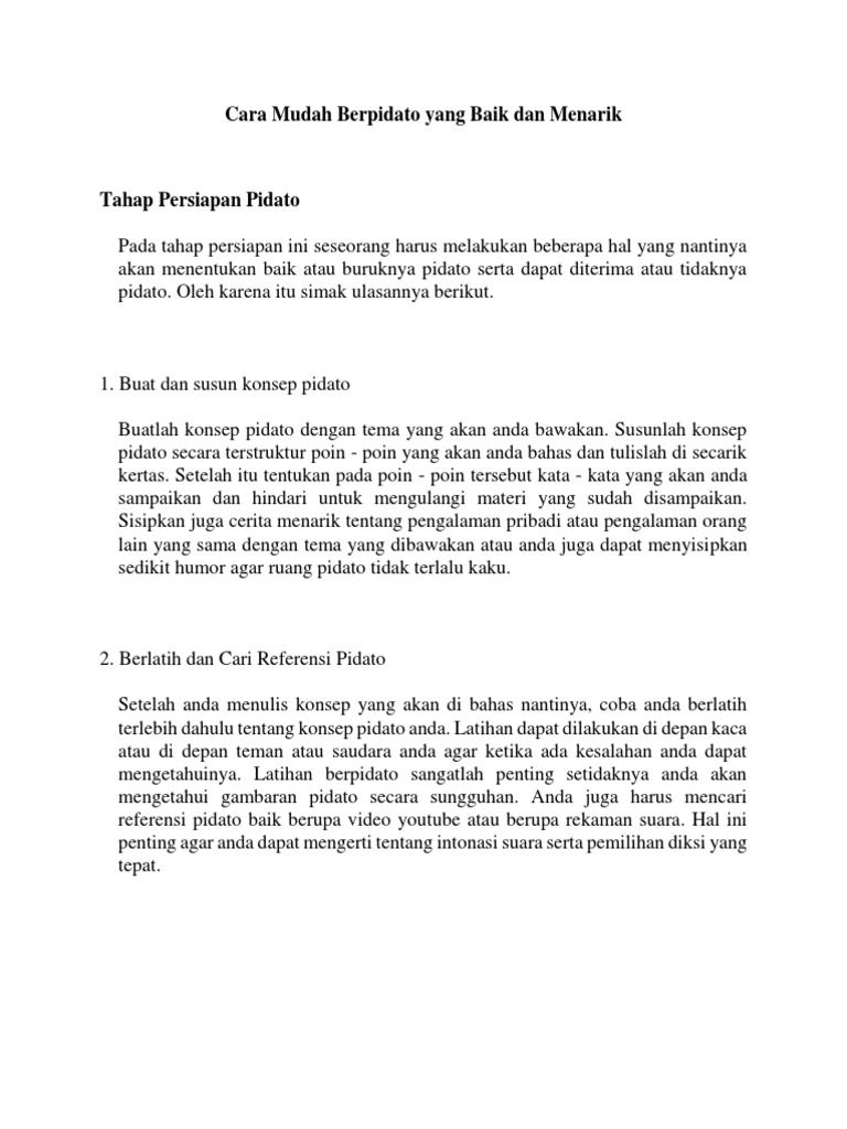 Tips Berpidato yang Baik dan Menarik | PDF | Seni & Disiplin Bahasa ...