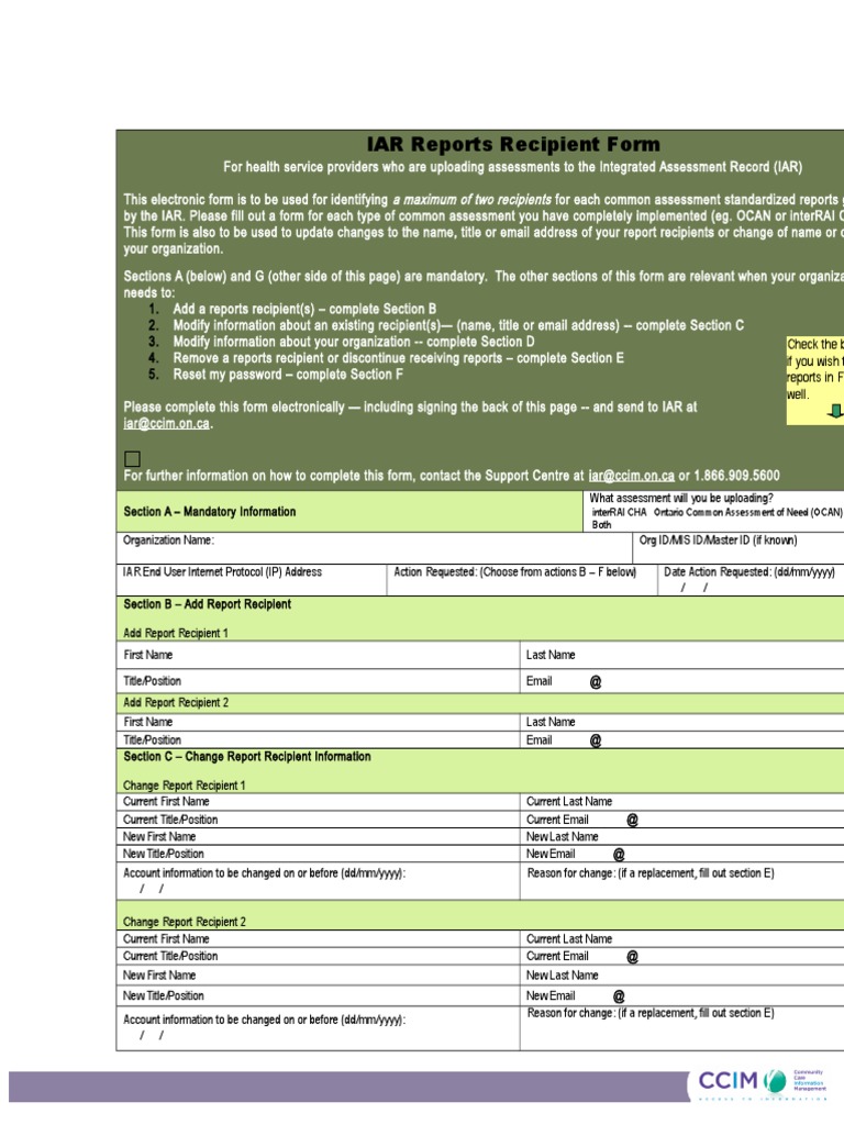IAR Reports Recipient Form: 1. 2. 3. 4. 5. Check The Box Below If You ...