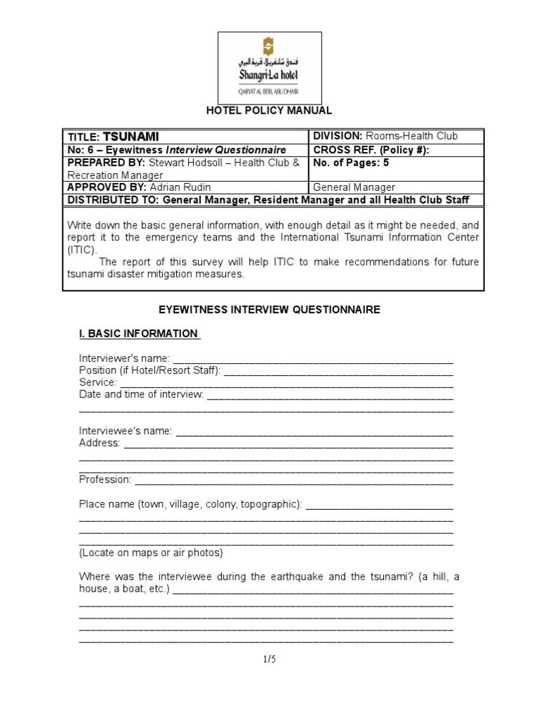 6 Eyewitness Interview Questionnaire | PDF | Tsunami | Water Pollution