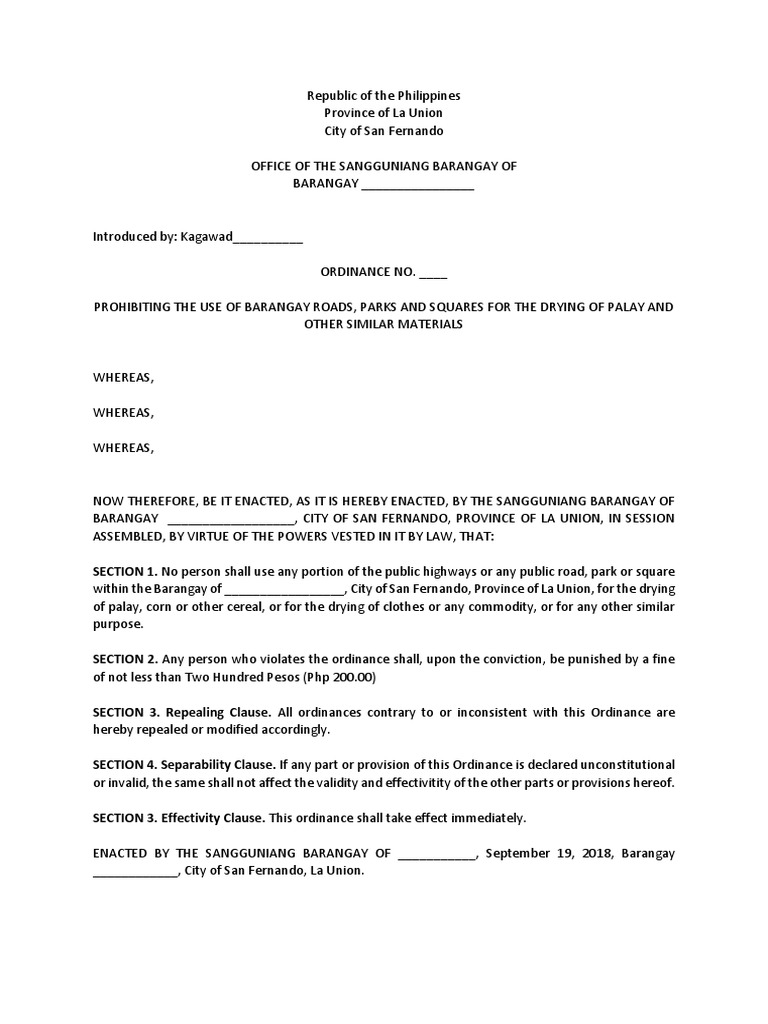 Sample Ordinance | PDF