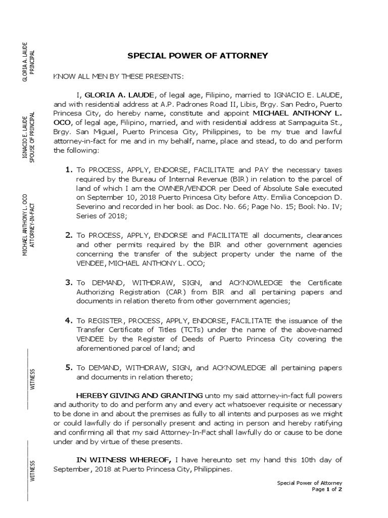 SPA Process Transfer Laude OCO | PDF | Power Of Attorney | Civil Law ...