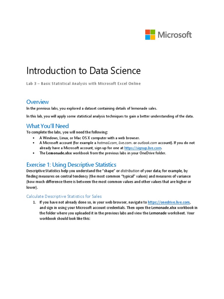 Statistical Analysis in Excel Lab | PDF | P Value | Statistical ...