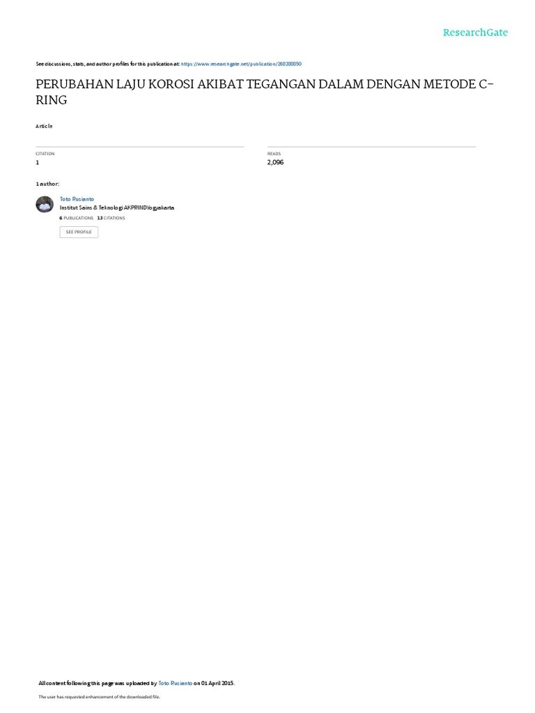 Perubahan Laju Korosi Akibat Tegangan Dalam Dengan Metode C-Ring | PDF ...