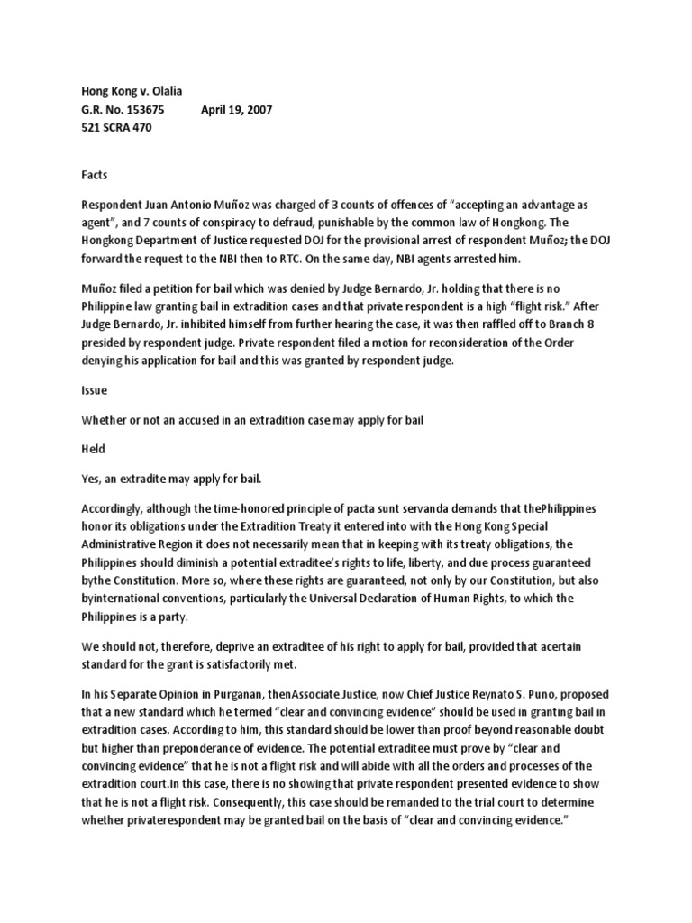 HR CASES - Part 1 | PDF | Extradition | Bail