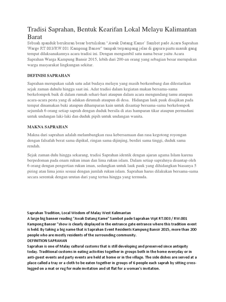 Tradisi Saprahan | PDF