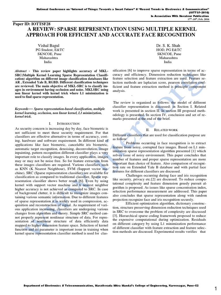 A Review: Sparse Representation Using Multiple Kernel Approach For Efficient and Accurate Face ...