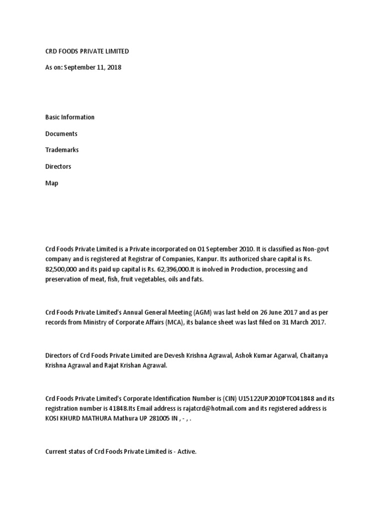 CRD Foods PVT LTD | Download Free PDF | Expense | Business