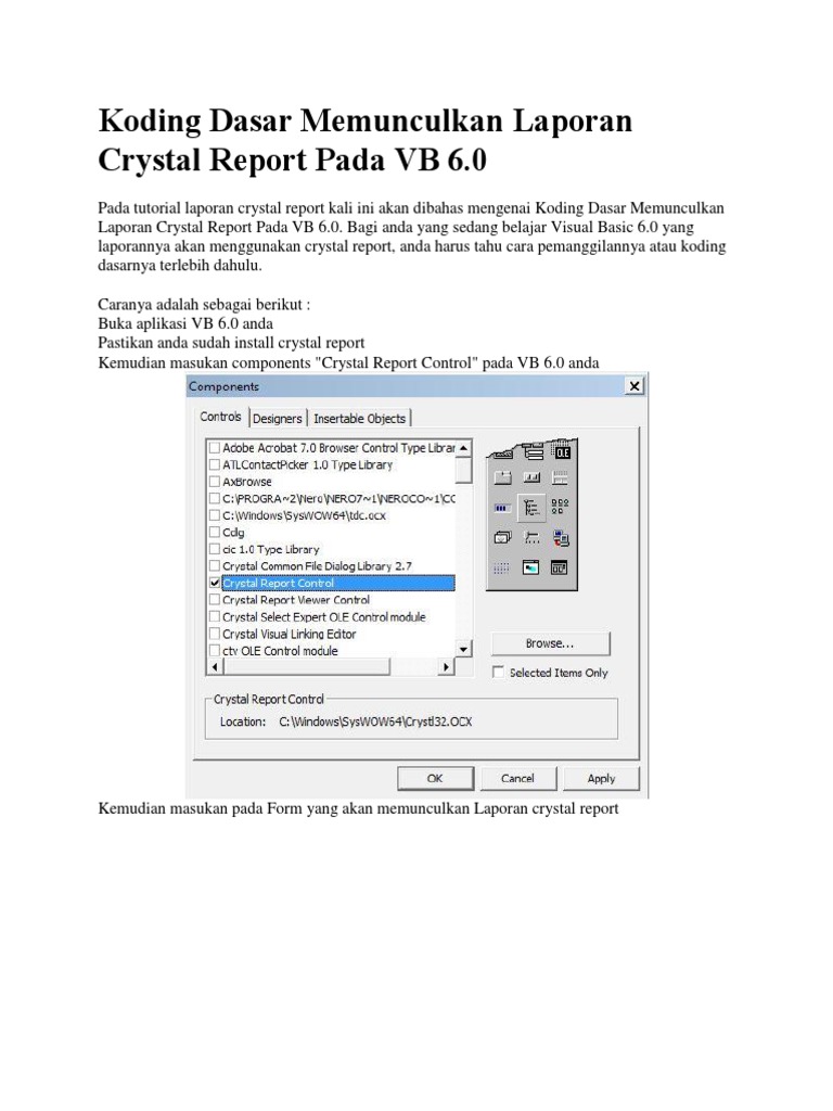 Koding Dasar Memunculkan Laporan Crystal Report Pada VB 6 | PDF