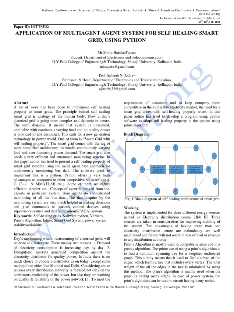 Application of Multiagent Agent System For Self Healing Smart Grid ...