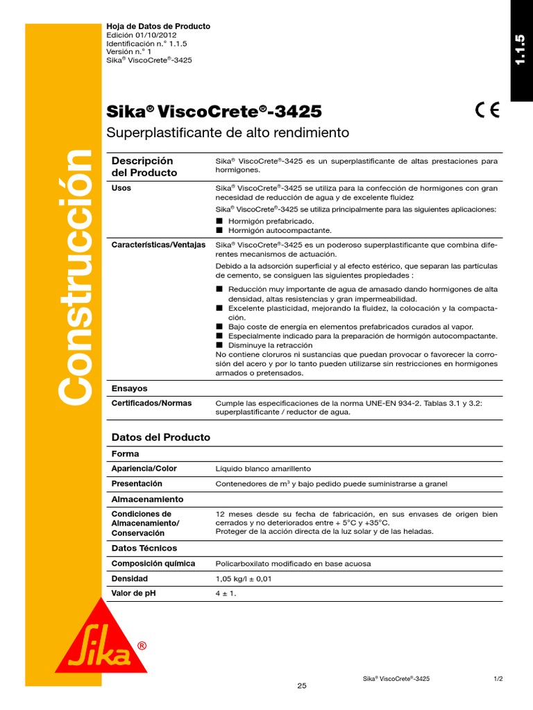 Sika ViscoCrete-3425 | PDF | Hormigón | Cemento