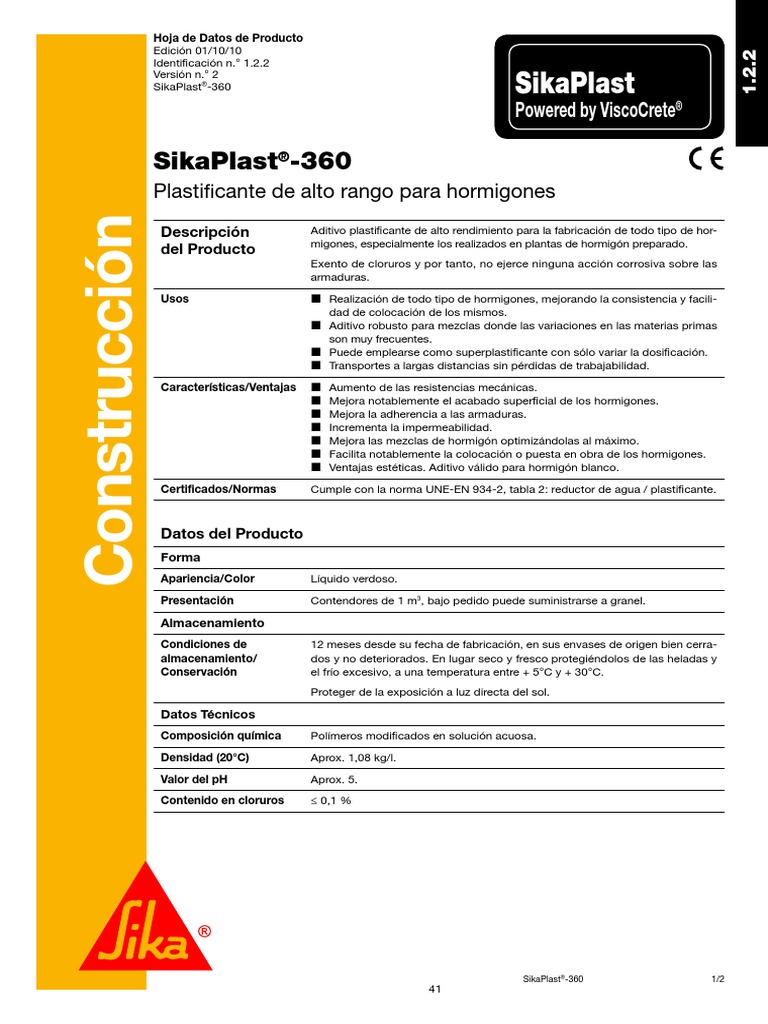 SikaPlast 360 | PDF | Hormigón | Química