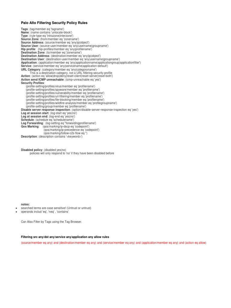 Palo Alto - Filtering Security Policy Rules | PDF
