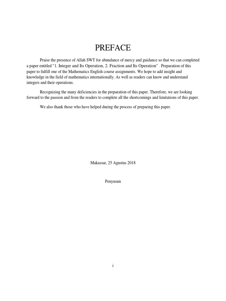 Preface: Integer and Its Operation, 2. Fraction and Its Operation | PDF ...