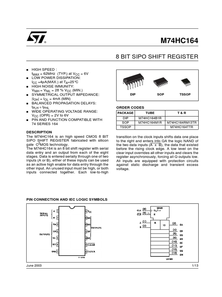 8 Bit Sipo Shift Register: Order Codes | PDF | Cmos | Electronic Design