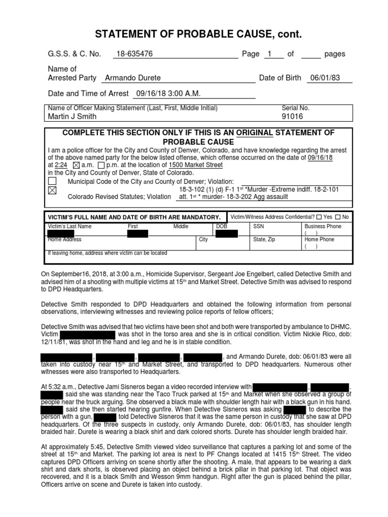 Armando Durete Probable Cause Statement | PDF | Probable Cause | Detective
