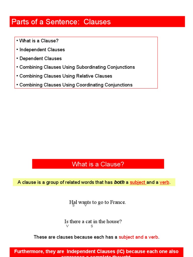 Clauses Parts of A Sentence | PDF | Sentence (Linguistics) | Clause