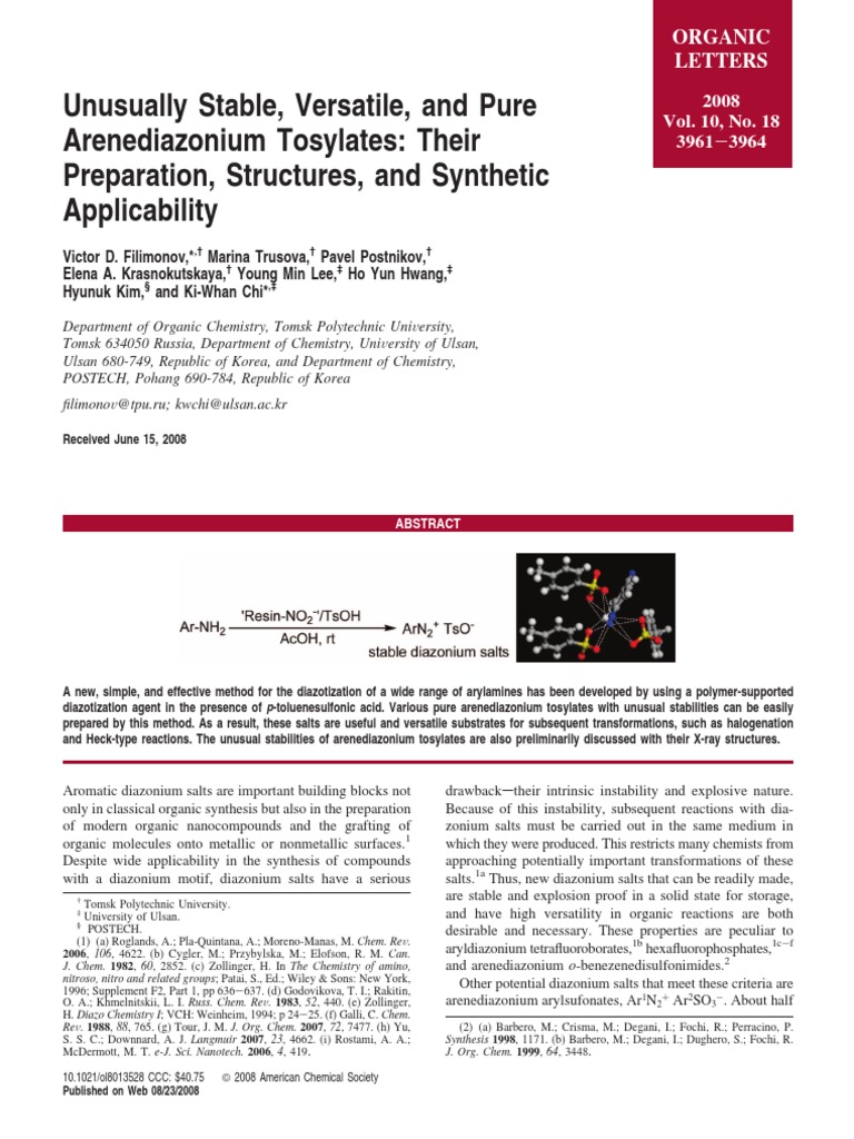 Stable Arenediazonium Tosylates Synthesis | PDF | Salt (Chemistry ...