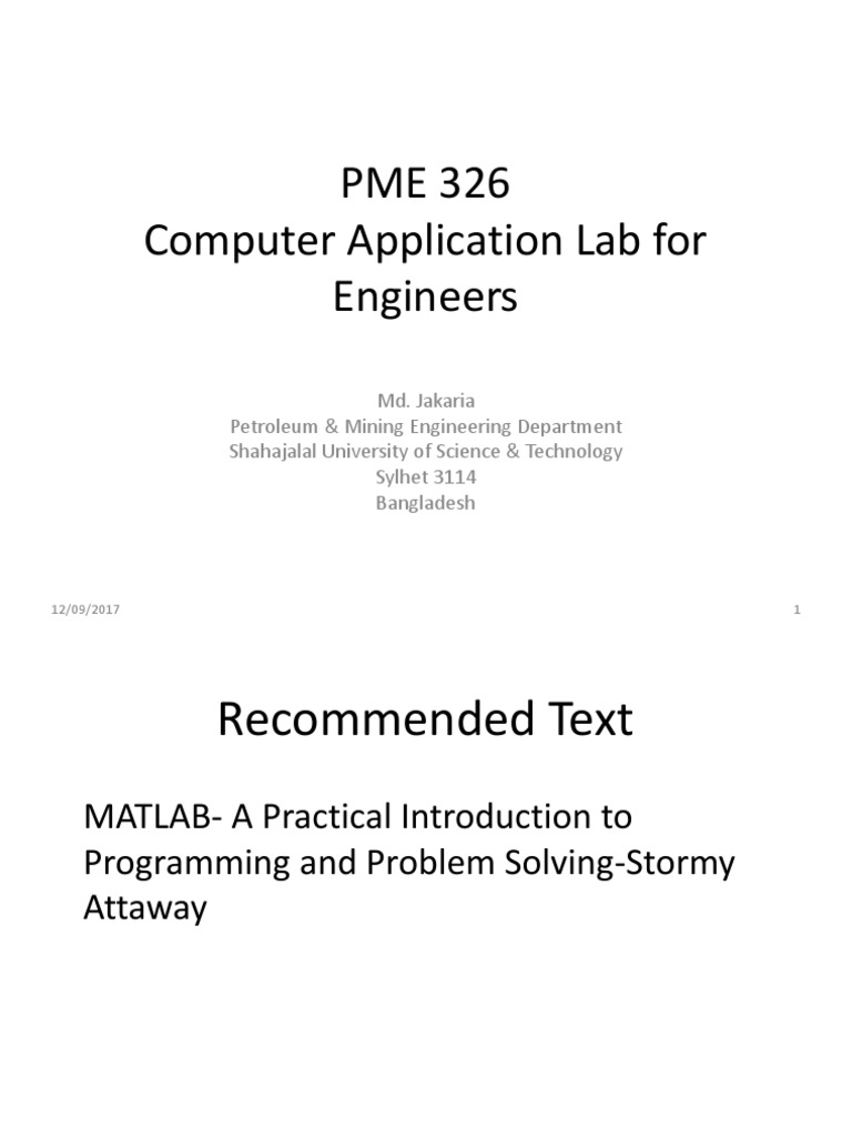 PME 326 Computer Application Lab For Engineers | PDF | Integer (Computer Science) | Matlab