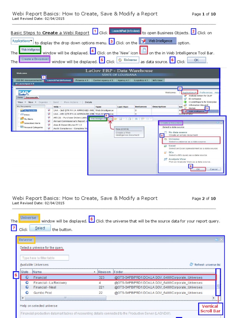 Webi Report Basics: How To Create, Save & Modify A Report | PDF | Icon ...