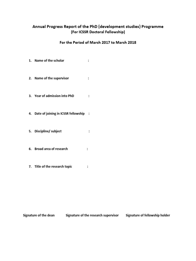 Format For The Progress Report - ICSSR | PDF