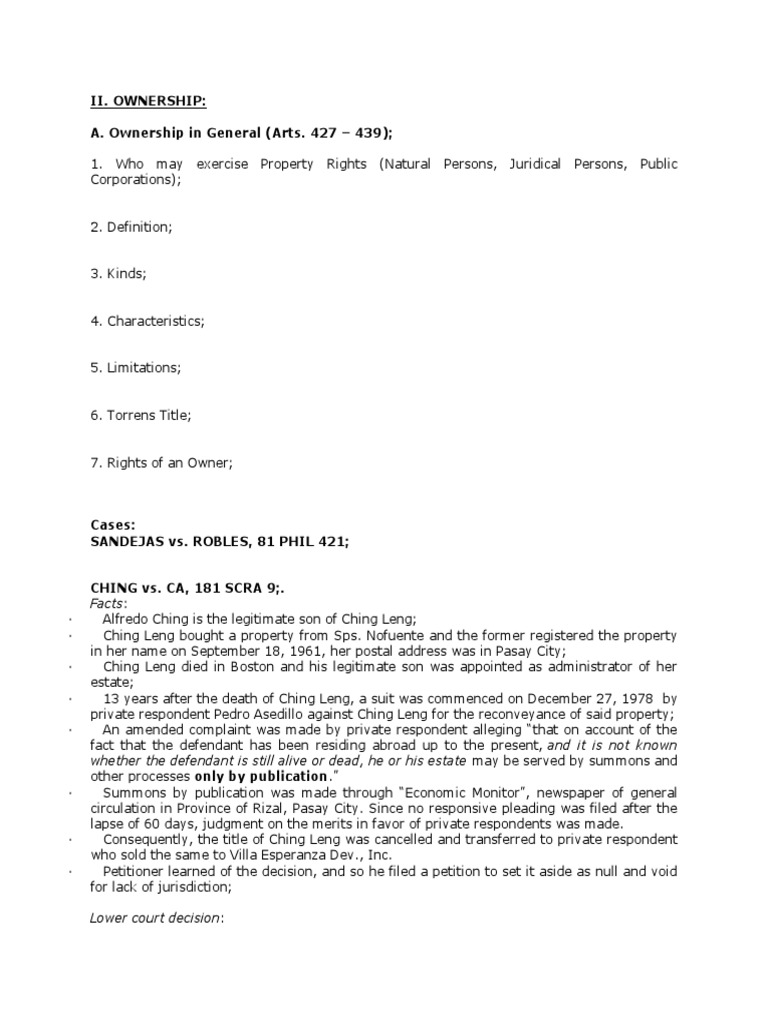 Property Rights and Ownership Cases | PDF | Complaint | Service Of Process