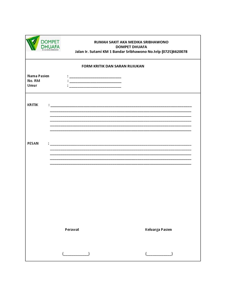 Form Kritik Dan Saran Rujukan | PDF