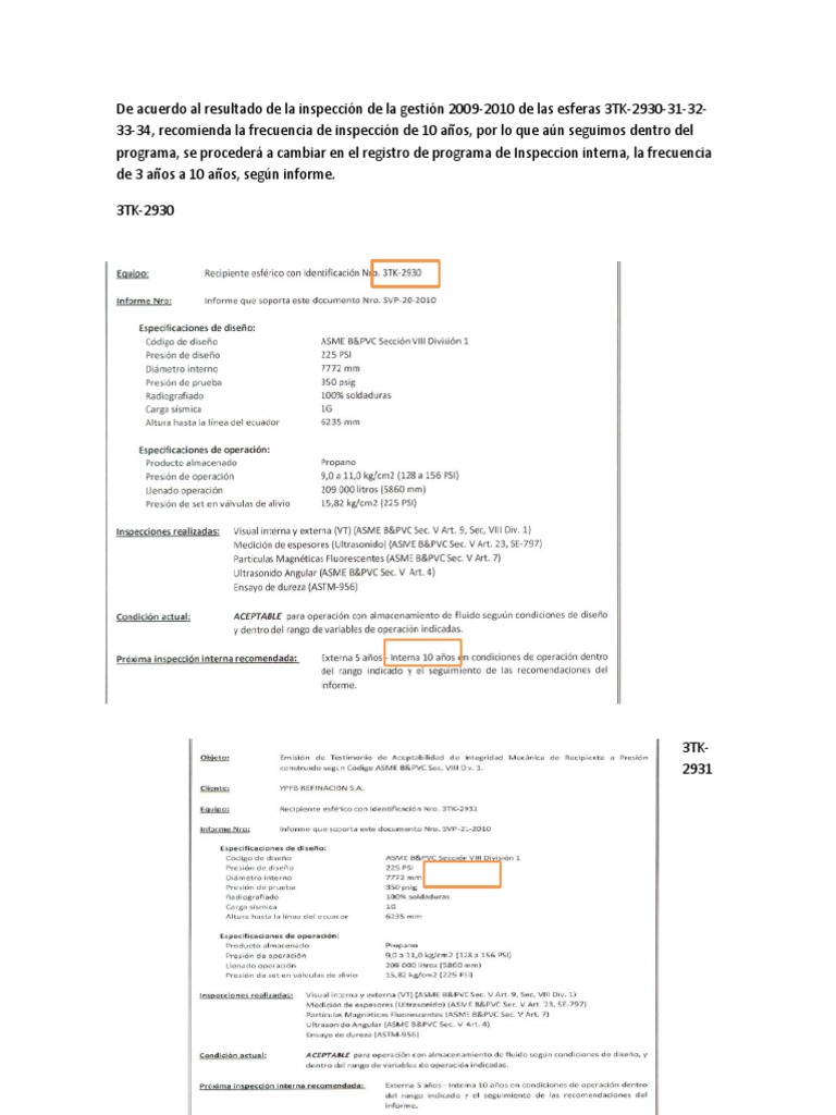 Inspección de esferas de GLP 2010 | PDF | Tecnología