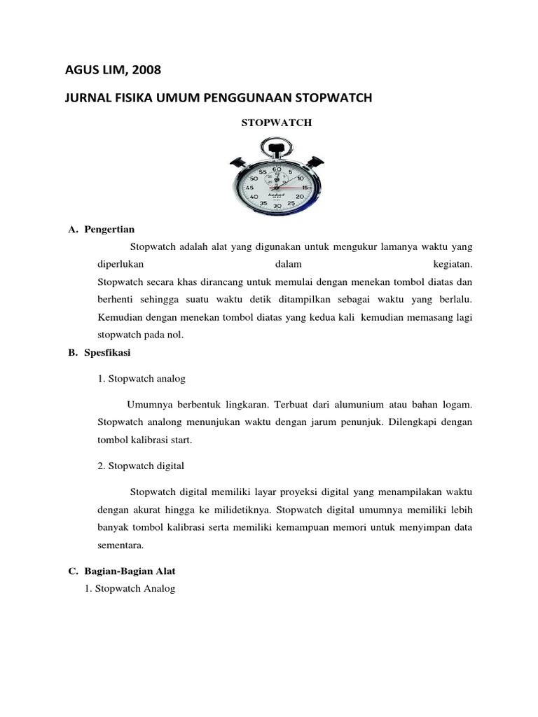 Agus Lim, 2008 Jurnal Penggunaan Stopwatch | PDF