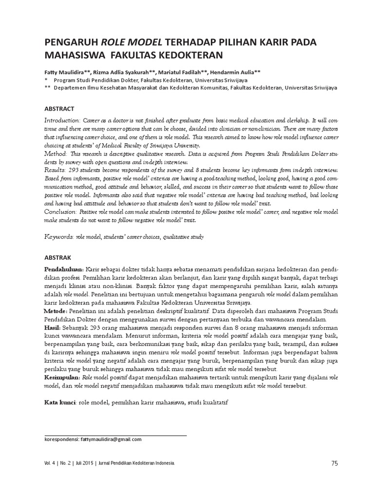 Pengaruh Role Model Terhadap Pilihan Karir Pada Mahasiswa Fakultas ...